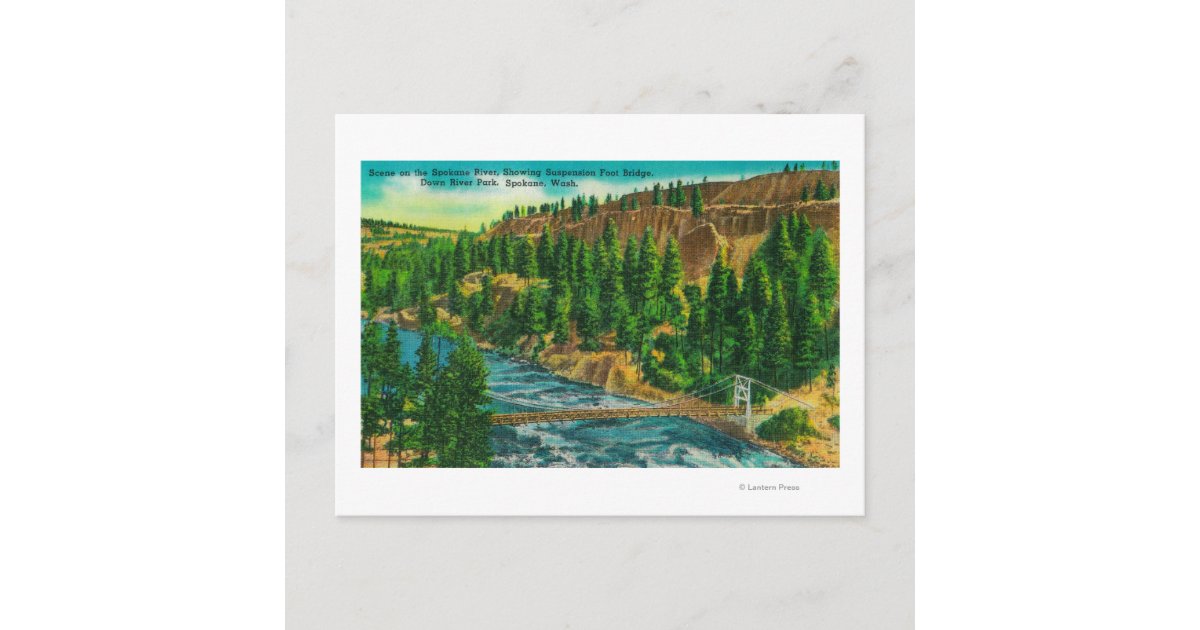 Spokane River and Suspension Foot Bridge Postcard | Zazzle