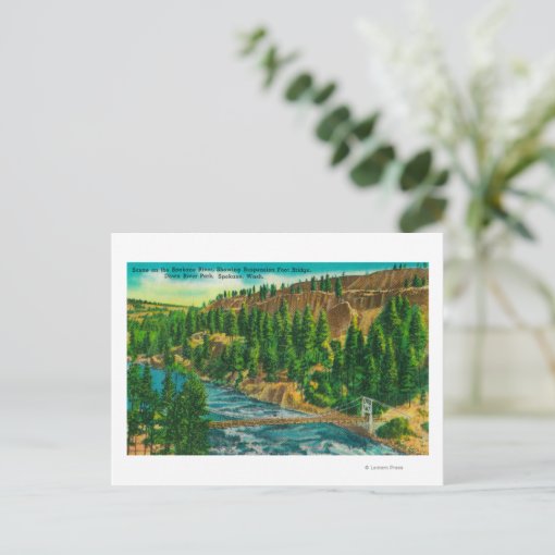 Spokane River and Suspension Foot Bridge Postcard | Zazzle