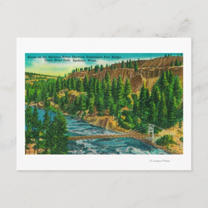 Spokane River and Suspension Foot Bridge Postcard | Zazzle