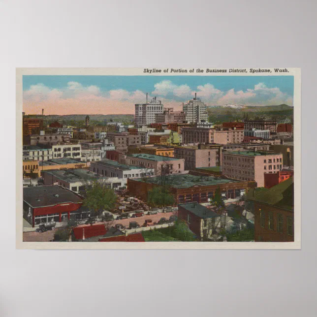 Spokane, WA - Skyline View of Downtown Poster | Zazzle