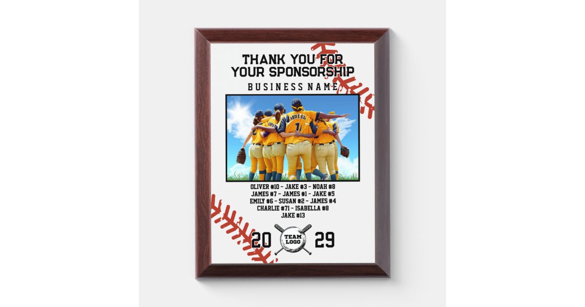 Sponsor Appreciation – Custom Baseball Team Photo Award Plaque | Zazzle