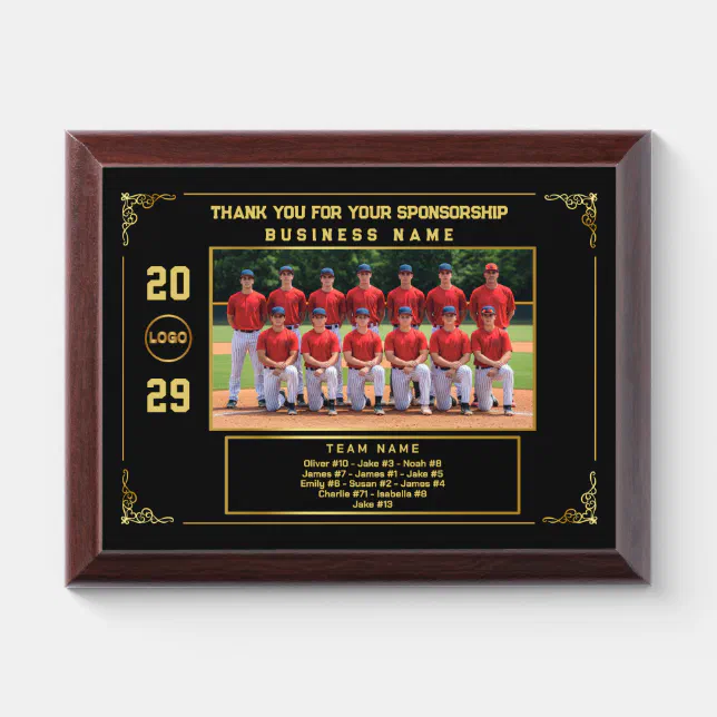 Sponsor Appreciation – Custom Baseball Team Photo Award Plaque | Zazzle