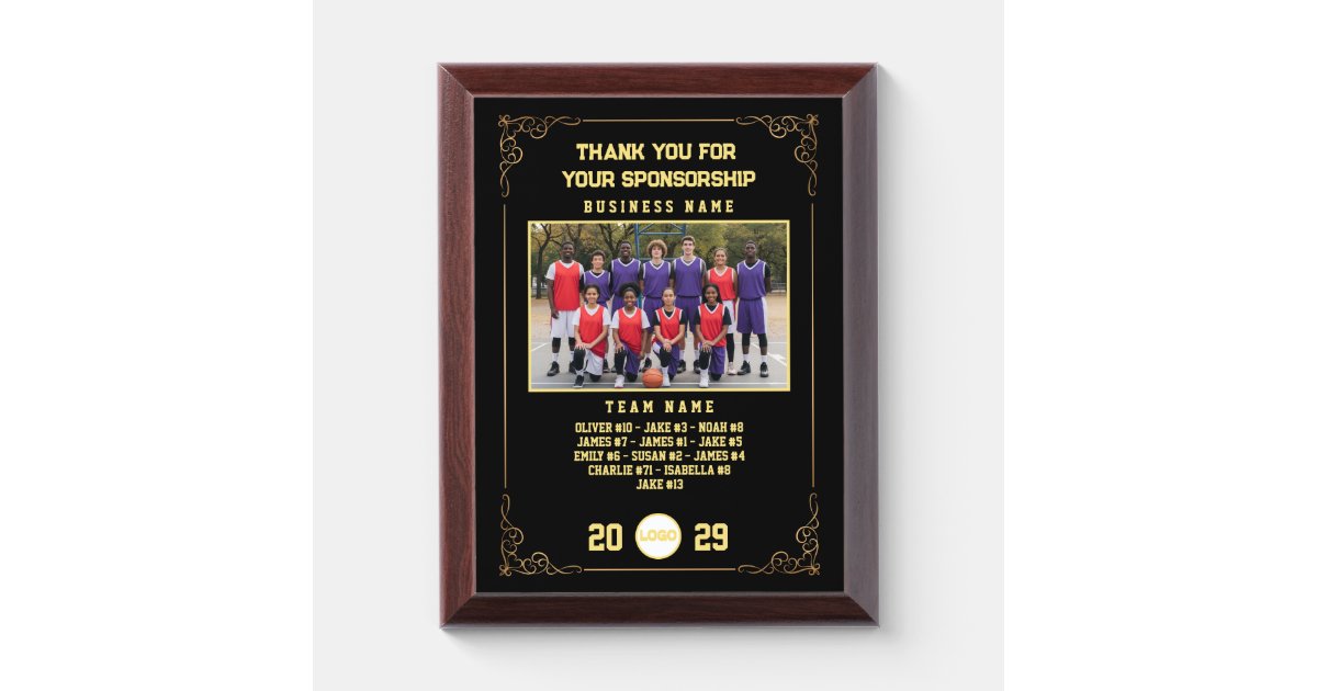 Sponsor Appreciation, Custom Basketball Team Photo Award Plaque | Zazzle
