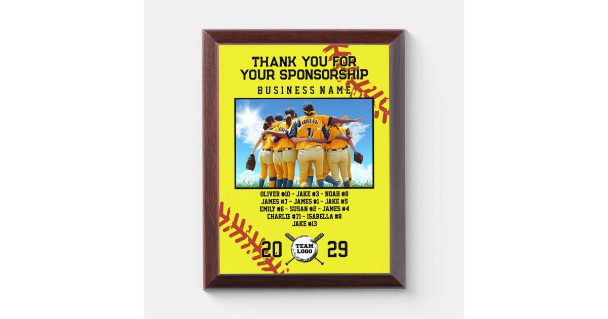 Sponsor Appreciation – Custom Softball Team Photo Award Plaque | Zazzle