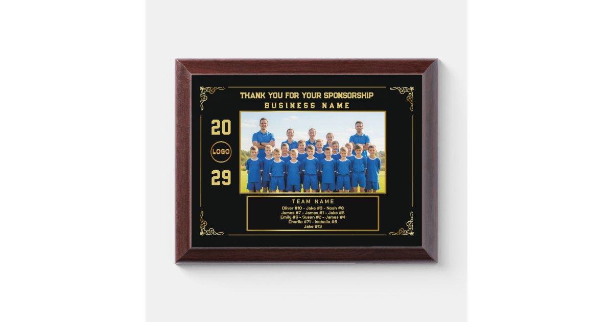 Sponsor Appreciation – Custom Team Photo & Text Award Plaque | Zazzle