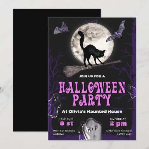Spooktacular Black Cat Halloween Party Invitation | Zazzle