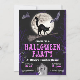 Spooktacular Black Cat Halloween Party Invitation | Zazzle