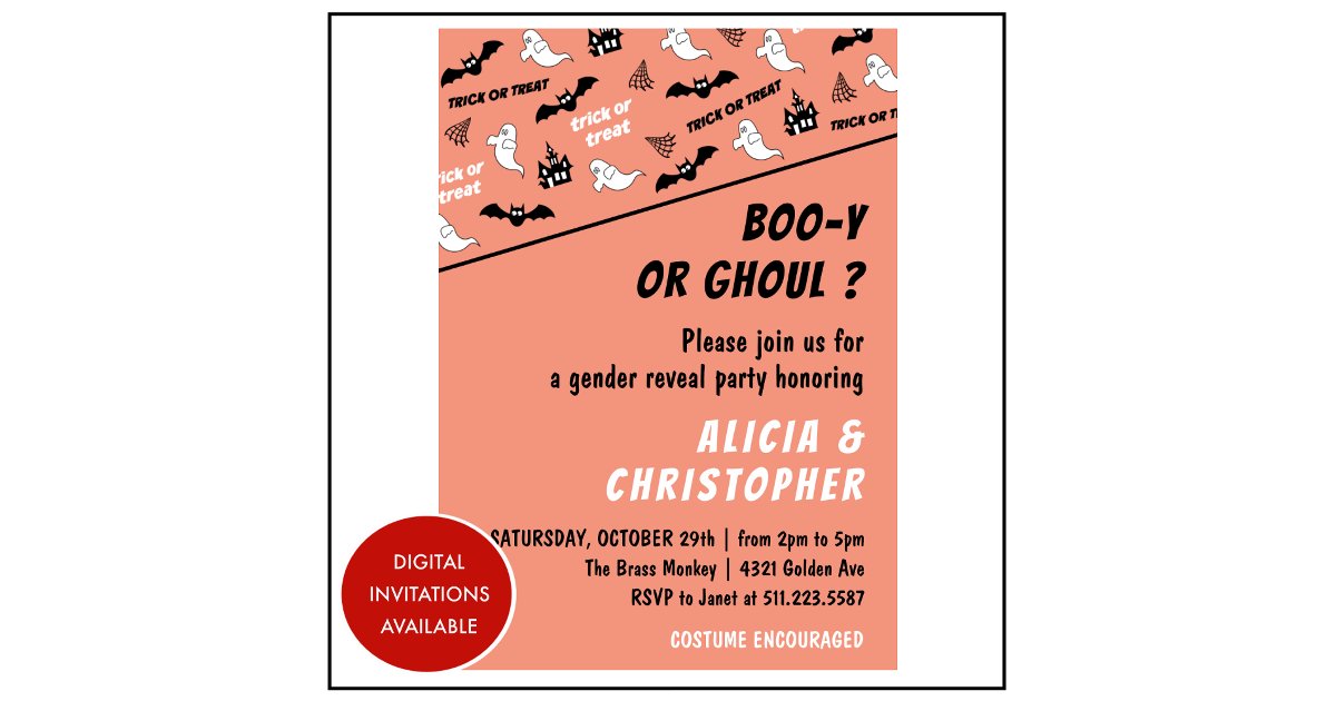 Spooktacular Ghost Orange Halloween gender reveal Invitation | Zazzle