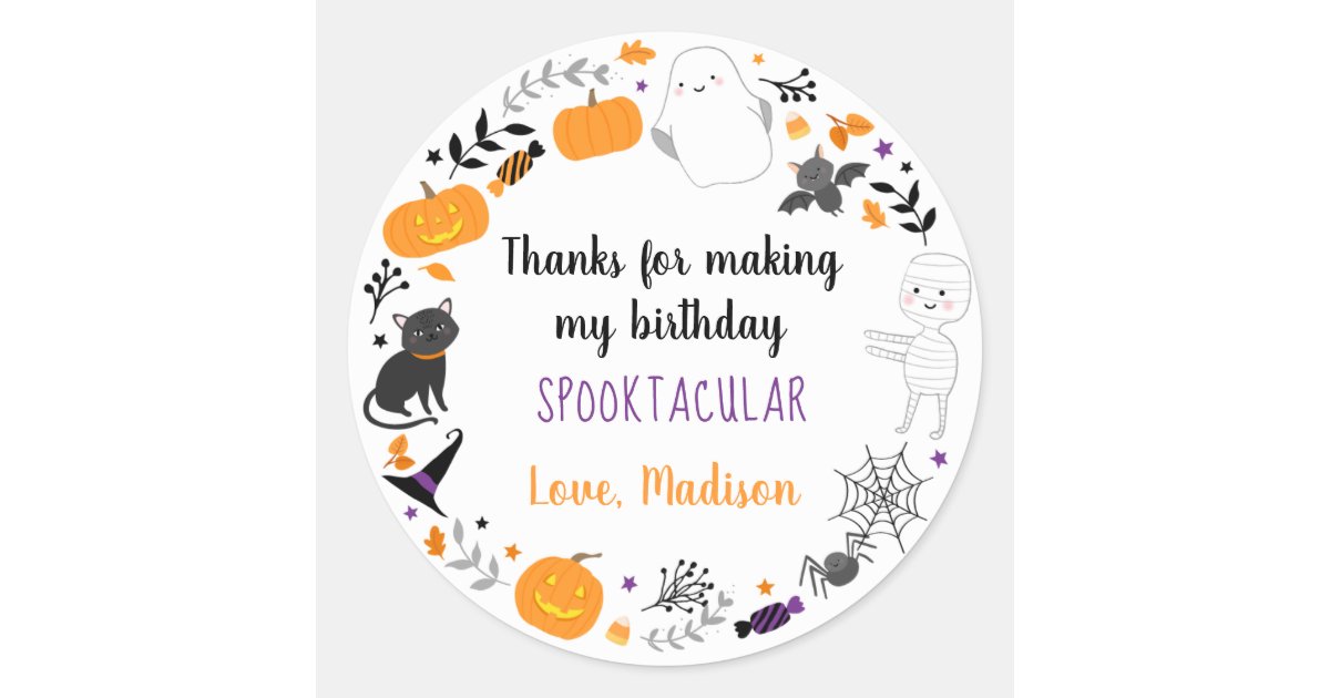 Spooktacular Halloween Birthday Thank You Classic Round Sticker | Zazzle