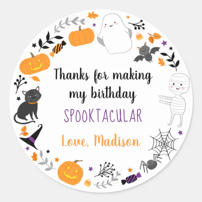 Spooktacular Halloween Birthday Thank You Classic Round Sticker | Zazzle