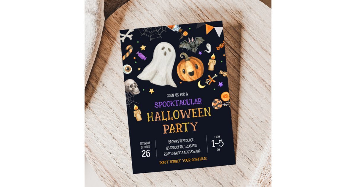 Spooktacular Kids Cute Halloween Costume Party Invitation | Zazzle