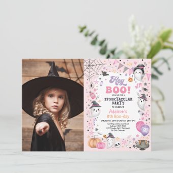Spooktacular Pink Ghost Halloween Birthday Girl Invitation | Zazzle