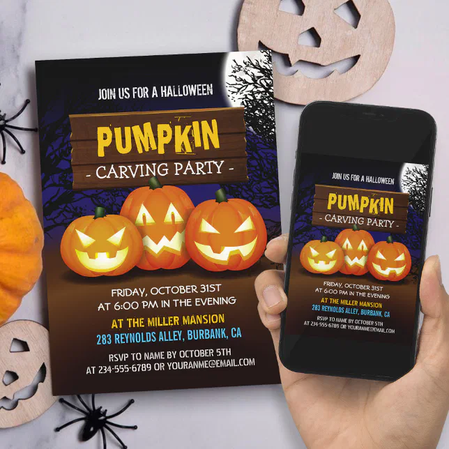Spooktacular Pumpkin Carving Halloween Party Invitation | Zazzle