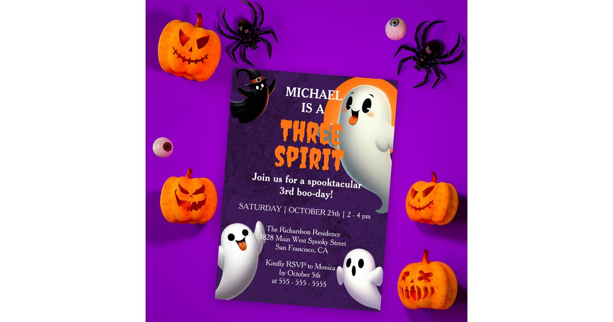 Spooktacular Three Spirit Boo-Day Halloween Invitation | Zazzle