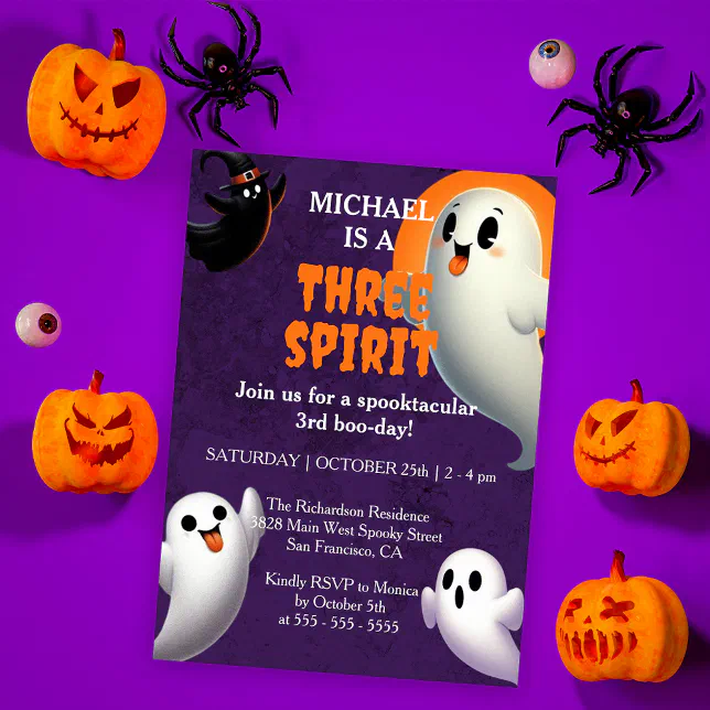 Spooktacular Three Spirit Boo-Day Halloween Invitation | Zazzle