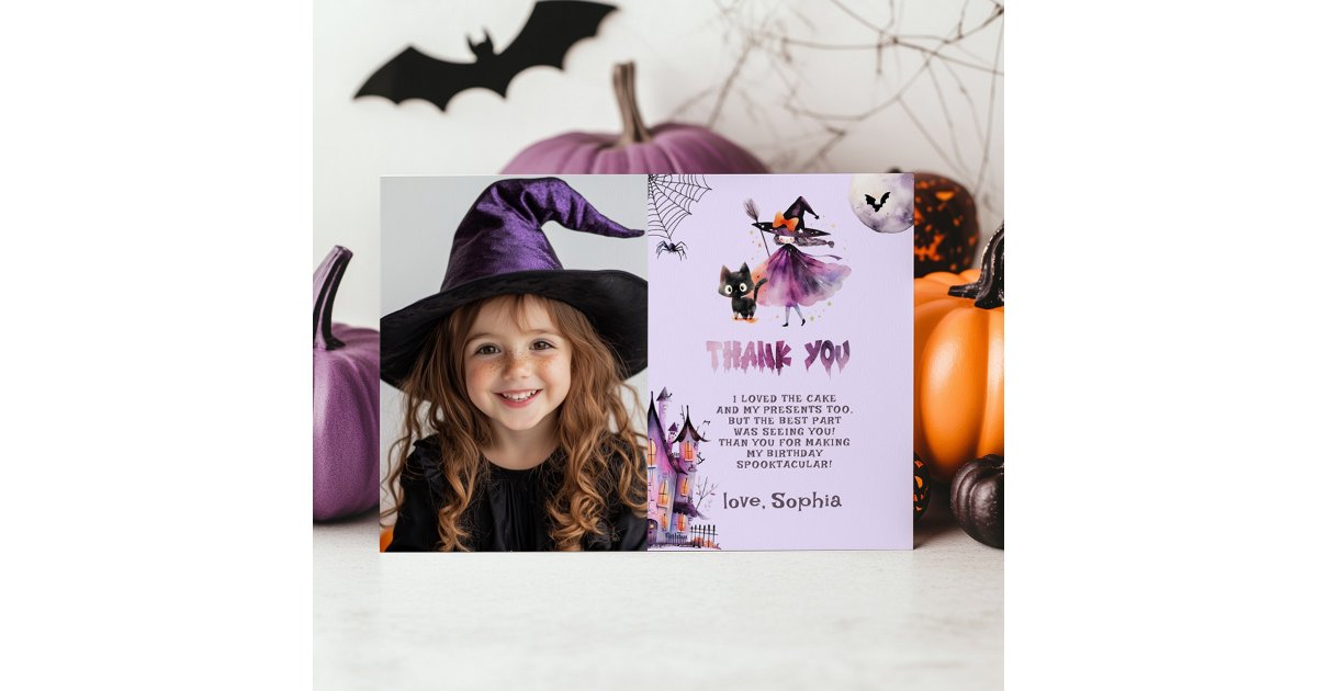 Spooktacular witch Halloween party Thank you card | Zazzle