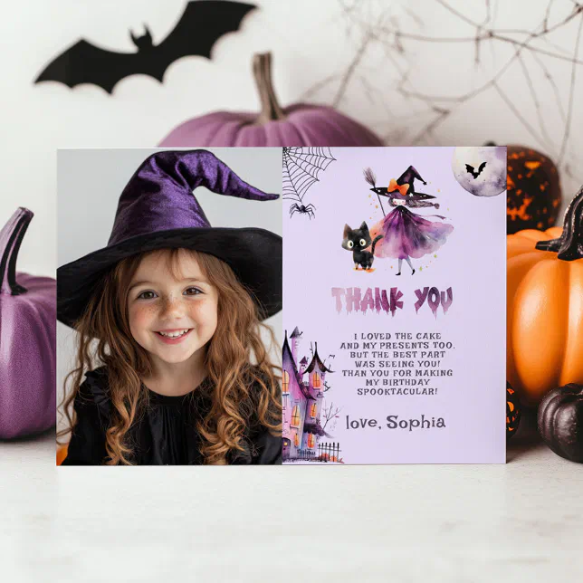 Spooktacular witch Halloween party Thank you card | Zazzle
