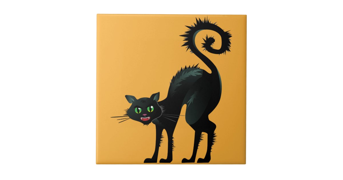 Spooky Angry Black Cat Ceramic Tile | Zazzle