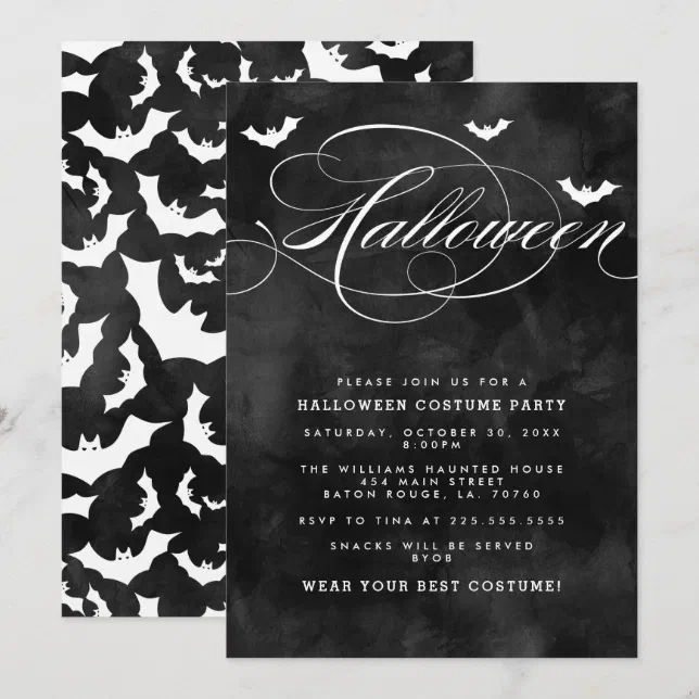Spooky Bat Halloween Party Invitations | Zazzle