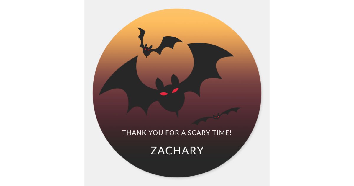 Spooky Bats Thank You Name Classic Round Sticker | Zazzle