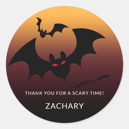 Spooky Bats Thank You Name Classic Round Sticker | Zazzle