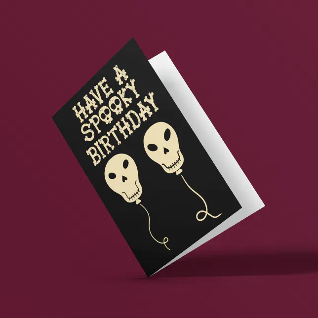 Spooky Birthday Skull Shaped Balloons Card | Zazzle