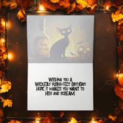 Spooky Black Cat and Skull Halloween Birthday Card | Zazzle