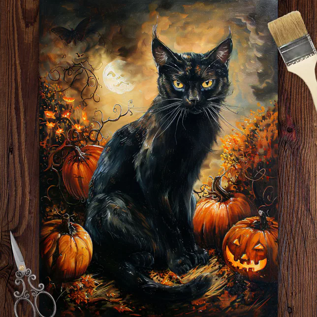 Spooky Black Cat Halloween Decoupage Tissue Paper | Zazzle