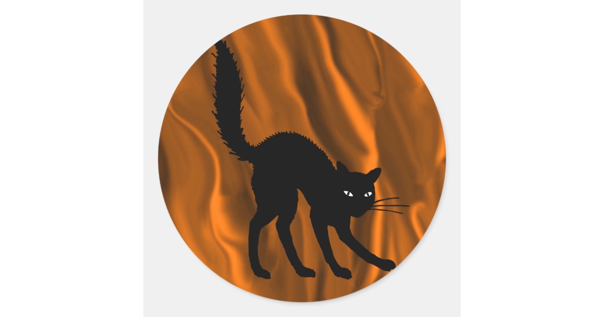 Spooky Black Cat with Back Arched Halloween Classic Round Sticker | Zazzle
