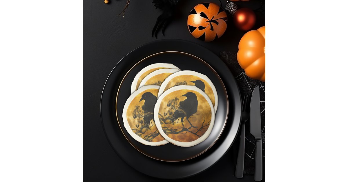 Spooky Black Raven Halloween Sugar Cookie | Zazzle