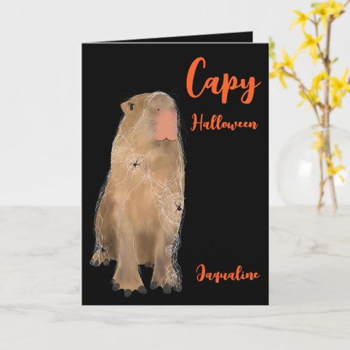 Spooky Capybara Pun Illustration Halloween Card | Zazzle