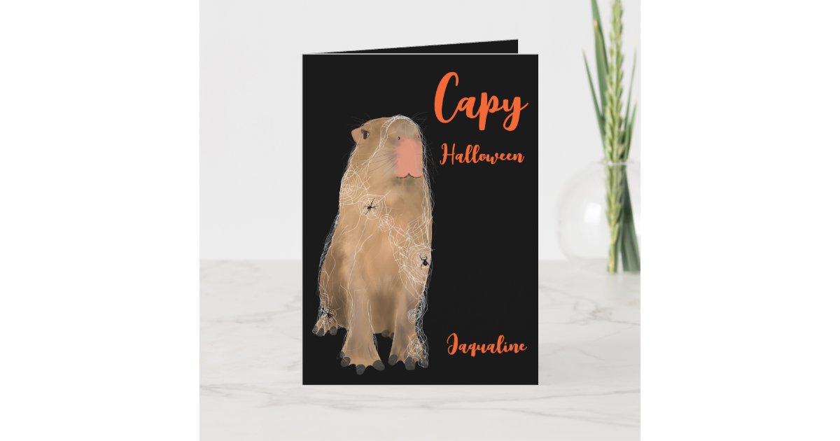 Spooky Capybara Pun Illustration Halloween Card | Zazzle