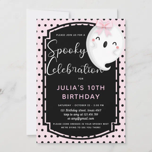 Spooky Celebration Ghost Girl Birthday Invitation | Zazzle