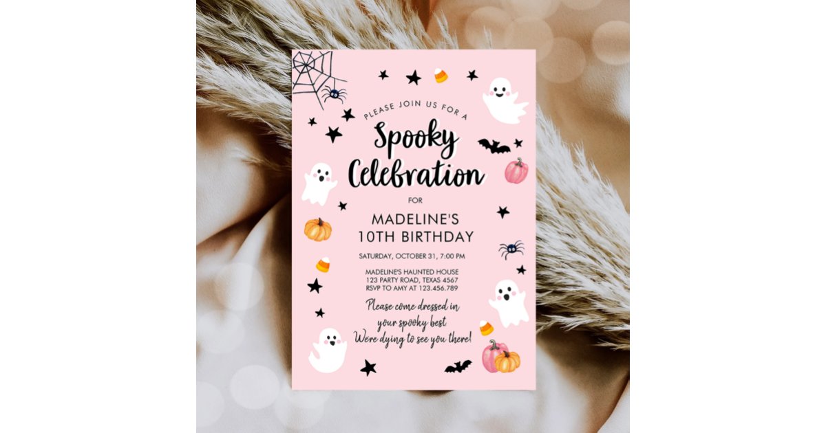 Spooky Celebration Ghost Halloween Birthday Party Invitation | Zazzle