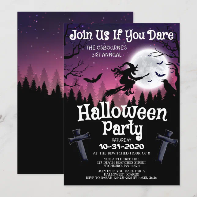 Spooky Chic Wicked Witch Halloween Costume Party Invitation | Zazzle