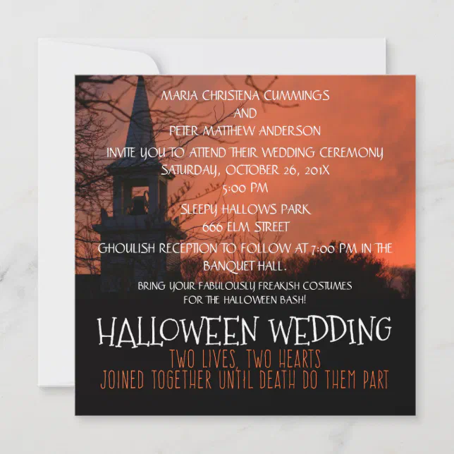 Spooky Church Halloween Wedding Invitation | Zazzle