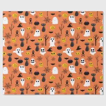 Spooky classic Halloween Symbols Seamless Pattern Wrapping Paper | Zazzle