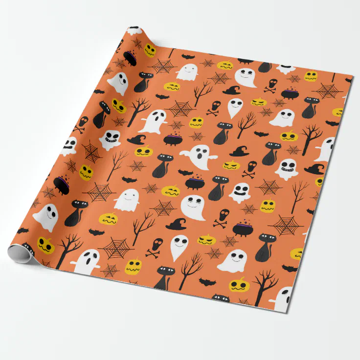Spooky classic Halloween Symbols Seamless Pattern Wrapping Paper | Zazzle