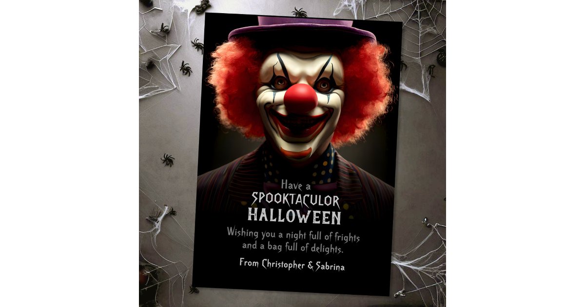 Spooky Creepy Clown Halloween Greeting Holiday Card | Zazzle