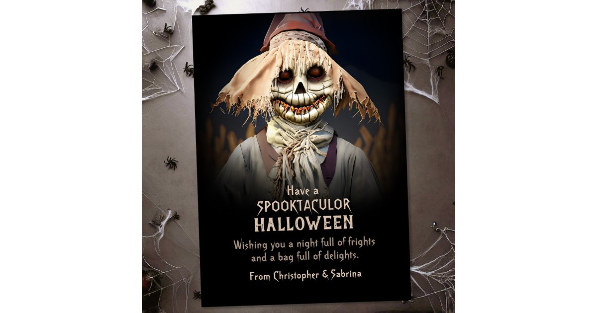 Spooky Creepy Scarecrow Halloween Greeting Holiday Card | Zazzle