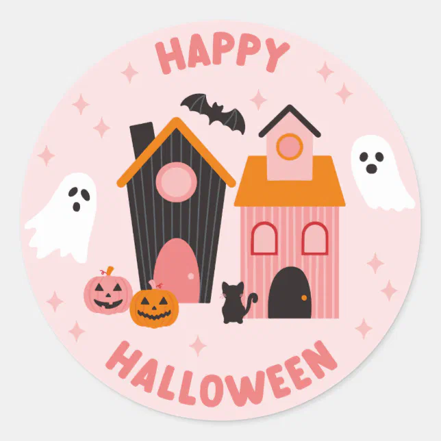 Spooky Cute Halloween Haunted Houses Classic Round Sticker | Zazzle
