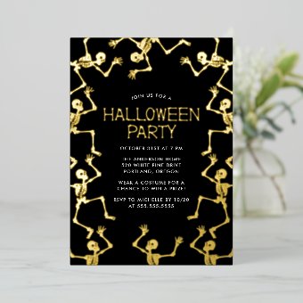 Spooky Dancing Skeletons Halloween Party Foil Invitation | Zazzle