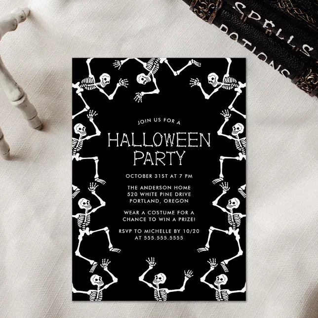 Spooky Dancing Skeletons Halloween Party Invitation | Zazzle