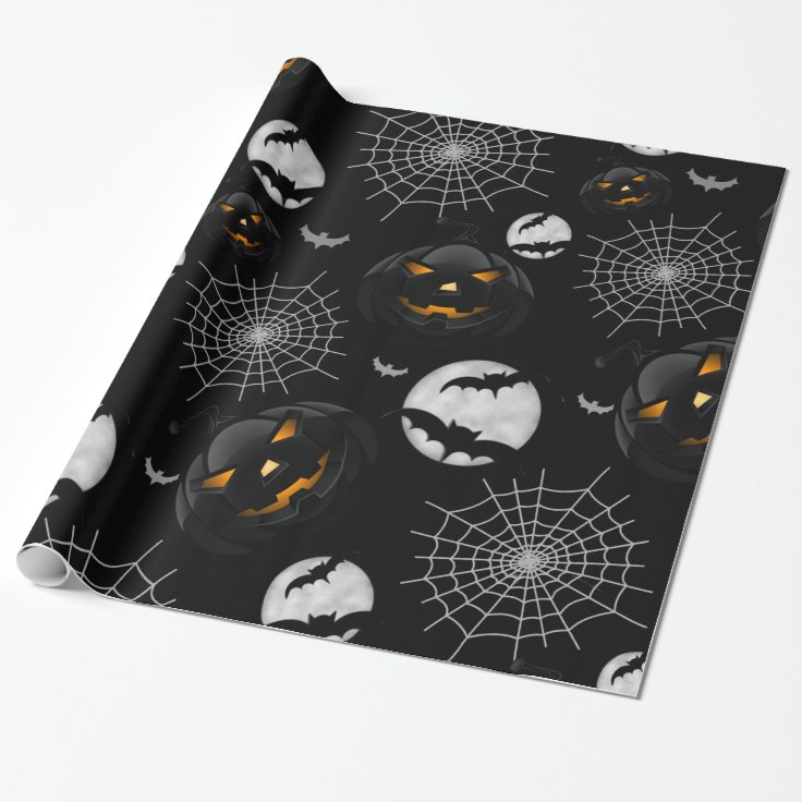 Spooky Dark Halloween Pattern Wrapping Paper | Zazzle