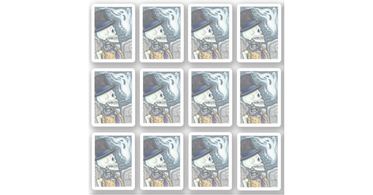 SPOOKY DEAD MAN SKELETON SMOKING GHOST IN CEMETERY STICKER | Zazzle