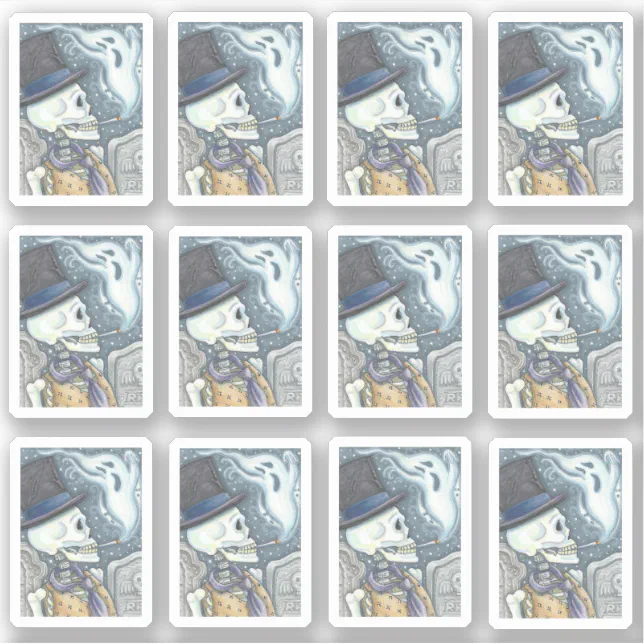 SPOOKY DEAD MAN SKELETON SMOKING GHOST IN CEMETERY STICKER | Zazzle