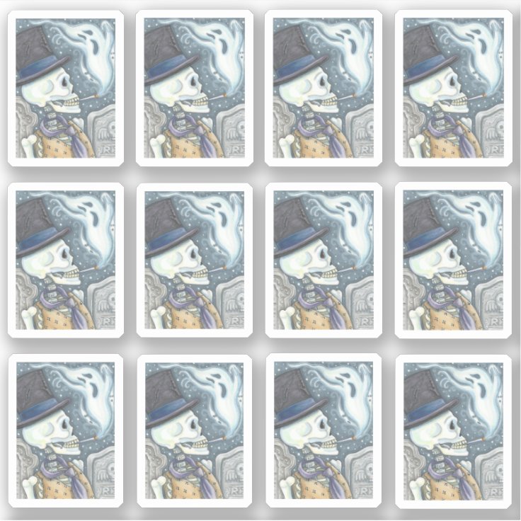 SPOOKY DEAD MAN SKELETON SMOKING GHOST IN CEMETERY STICKER | Zazzle