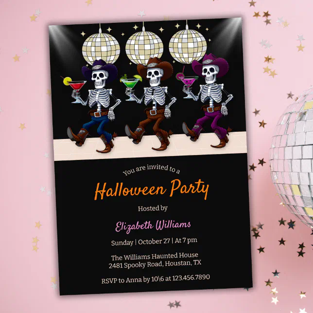 Spooky Disco Dancing Skeletons Halloween Party Invitation | Zazzle