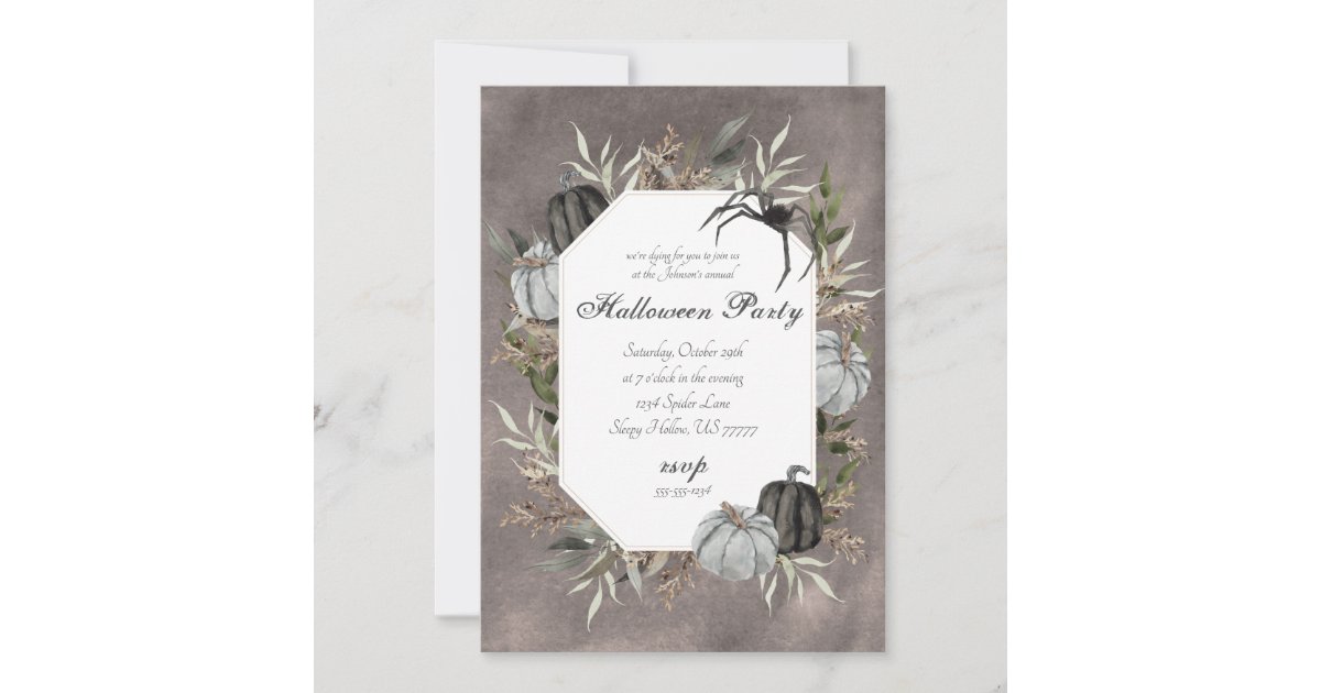Spooky Elegance Neutral Spider Halloween Invitation | Zazzle