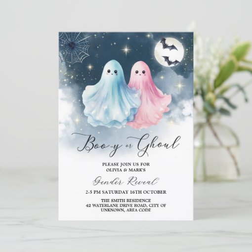 Spooky Ghost Ghoul Halloween Gender Reveal Invitation | Zazzle